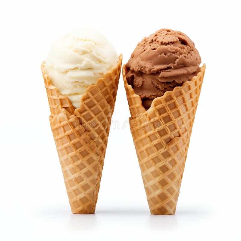Two Ice Cream Cones with Vanilla and Chocolate Scoops Stock ...