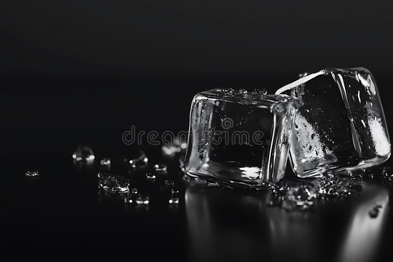 Two Ice Cubes on Black Background with Melting Water Droplets Stock ...
