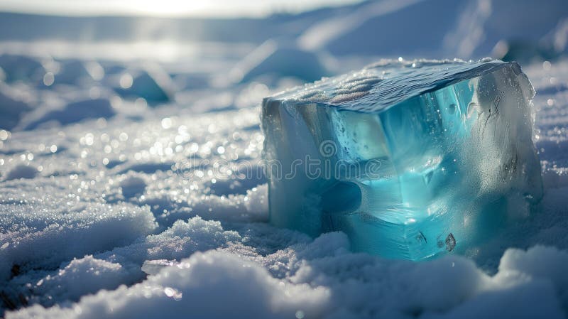 Two Ice Cubes on Top of Snow Covered Ground by the Ocean Stock Image ...