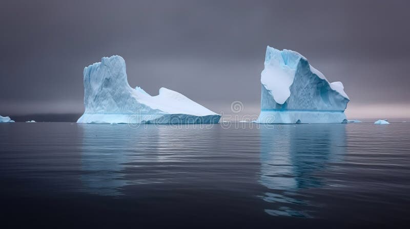 Two Icebergs in Dark Water in Antarctica. Generative AI Stock ...