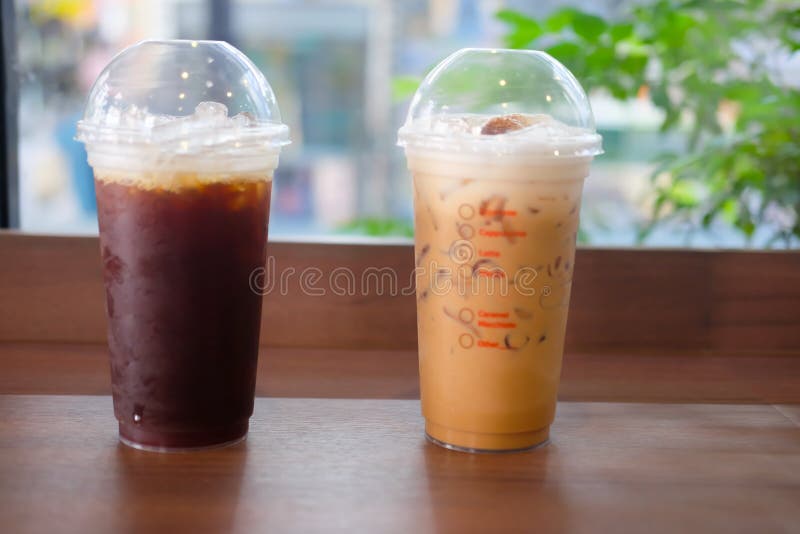 Two Iced Coffee on Wood Table Stock Image - Image of beverage, table ...