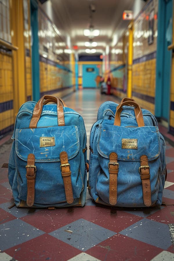 Two Identical Backpacks in the Middle of a School Hallway, Back To ...