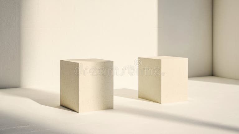 Two Identical Beige Rectangular Blocks Stand Side by Side Against a ...