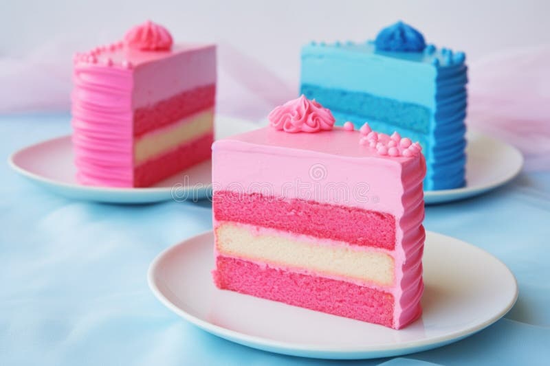 Two Identical Cakes, One in Pink Icing, One in Blue Stock Image - Image ...