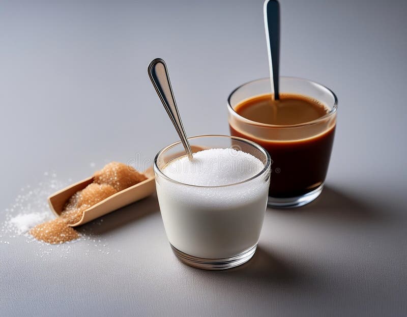 Two Identical Cups of Coffee but with Different Sugar Amounts Stock ...