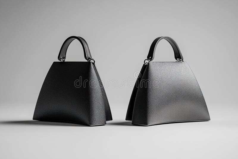 Two Dark Triangular Handbags with Handles Sit on a Plain Surface. | PVC ...