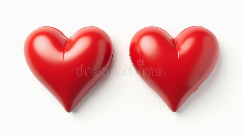 Two Identical Red Hearts Placed Symmetrically Side by Side on a White ...