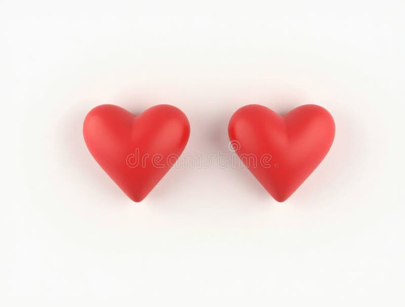 Two Identical Red Hearts Placed Symmetrically Side by Side on a White ...