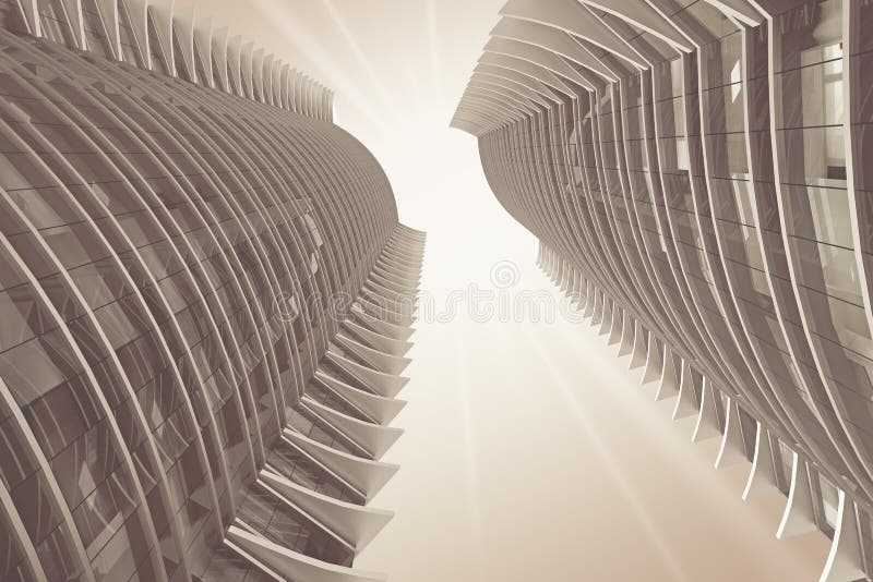 Two Identical Skyscrapers in Blue Tint Bottom View Stock Illustration ...