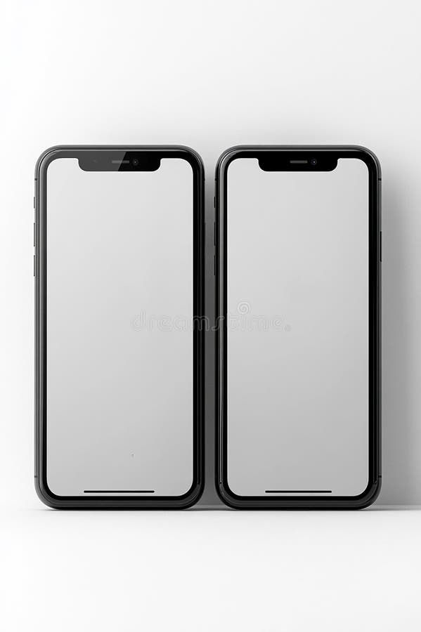 Two Identical Smartphones Side by Side, Both with Blank Screen. Image ...