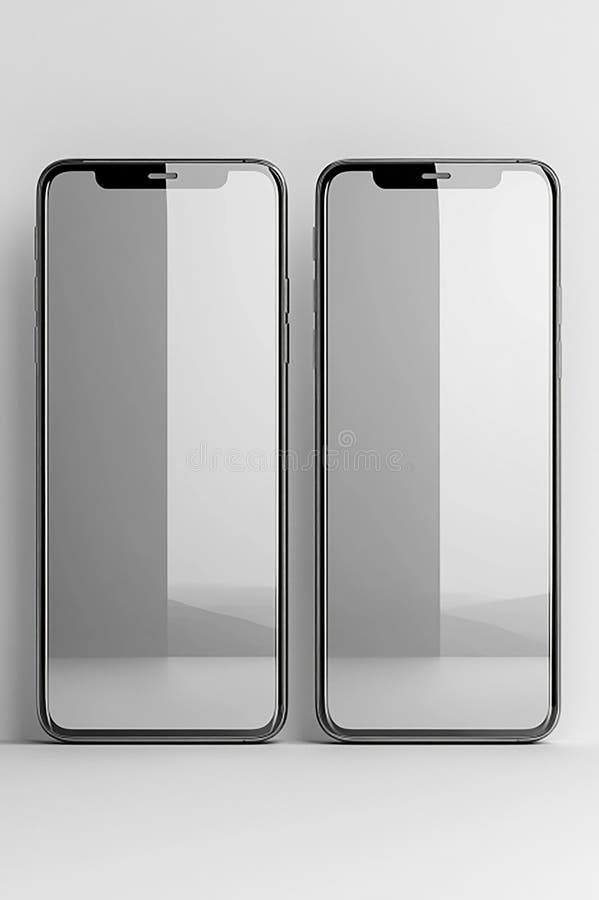 Two Identical Smartphones Side by Side, Both with Blank Screen. Image ...