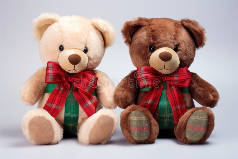 Two Identical Teddy Bears with Different Ribbon Colors Stock Photo ...