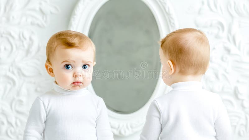 Identical Twins Standing in Front of Mirror Discovering Their ...