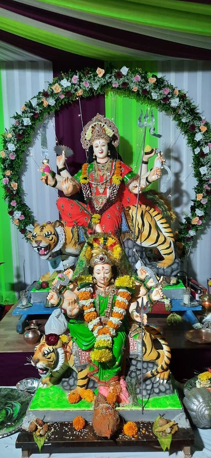 Two Idol Statues of Devi Navaratri Stock Image - Image of religious ...