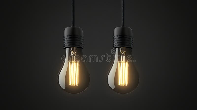 Two Illuminated Edison Bulbs Hanging Dark Background Modern Lighting ...