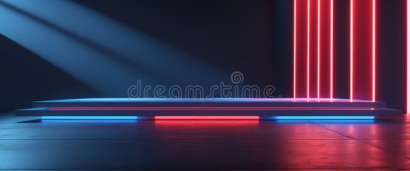 Two Illuminated Platforms with Neon Red and Blue Lighting Stock Image ...