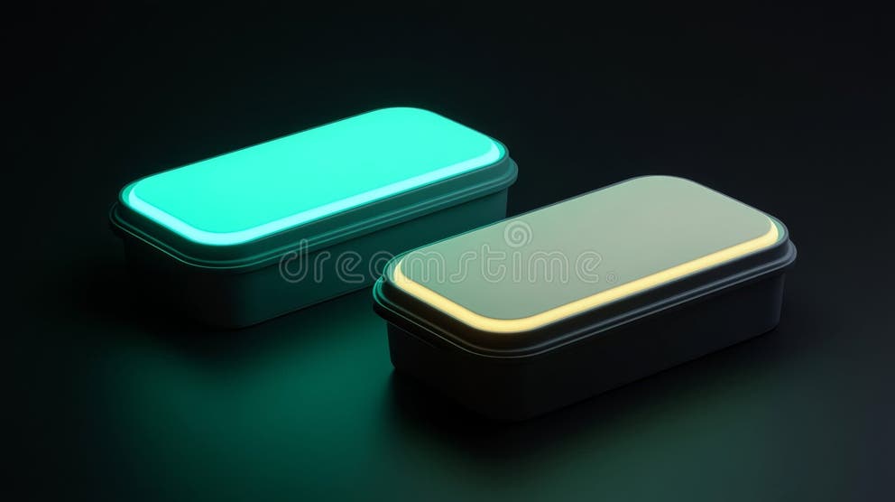 Two Illuminated Rectangular Boxes on Dark Background Stock Illustration ...