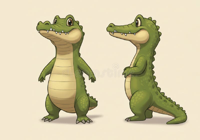Cartoon Alligator Characters Standing in Simple Illustration Stock ...