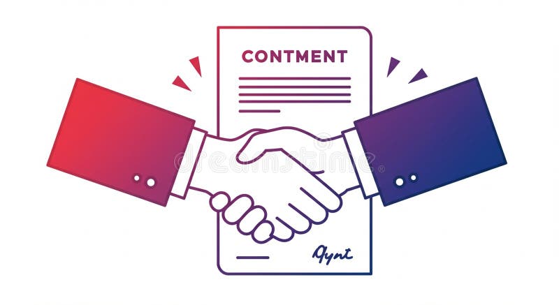 Two Illustrated Hands are Shaking in Front of a Document Labeled ...