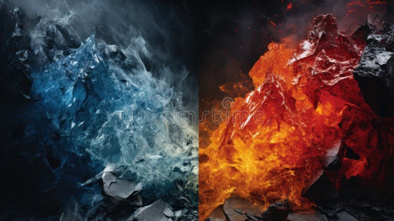 Two Images of a Fire and Ice in the Same Picture, AI Stock Illustration ...