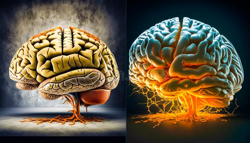 Two Images of the Human Brain, One with Roots and the Other without ...