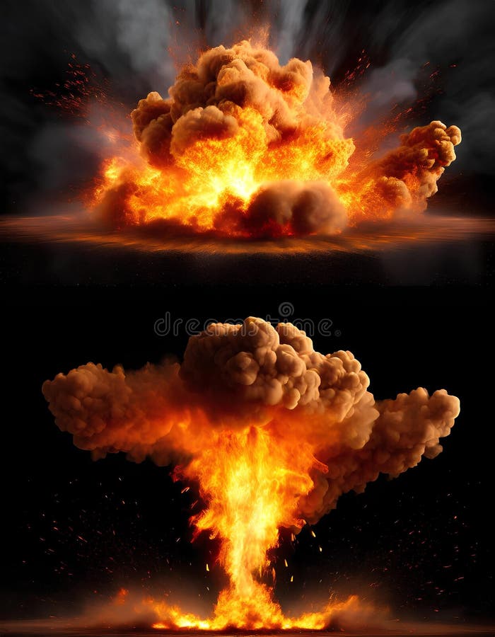 Two Images of a Large Explosion with a Lot of Smoke and Fire Stock ...