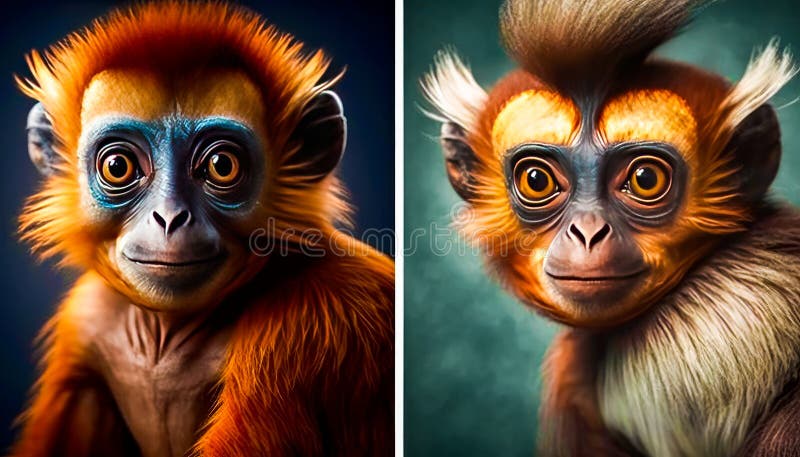 Two Images of Monkey with Different Hair Colors. Generative AI Stock ...