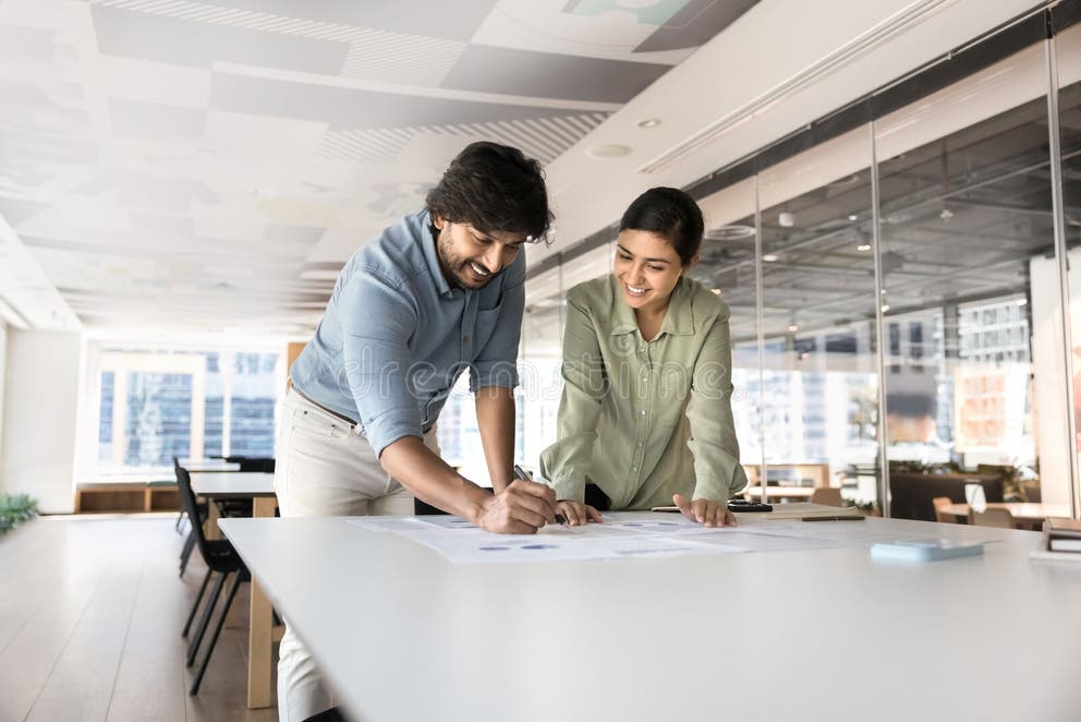 Two Indian Project Managers Collaborating in Modern Office Stock Image ...