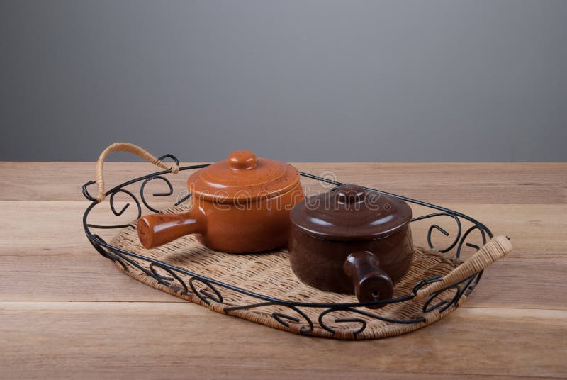 Two Individual Ceramic Pot with Lids. Stock Photo - Image of ramekin ...
