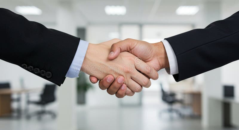 Two Individuals in Business Suits are Shaking Hands in an Office ...
