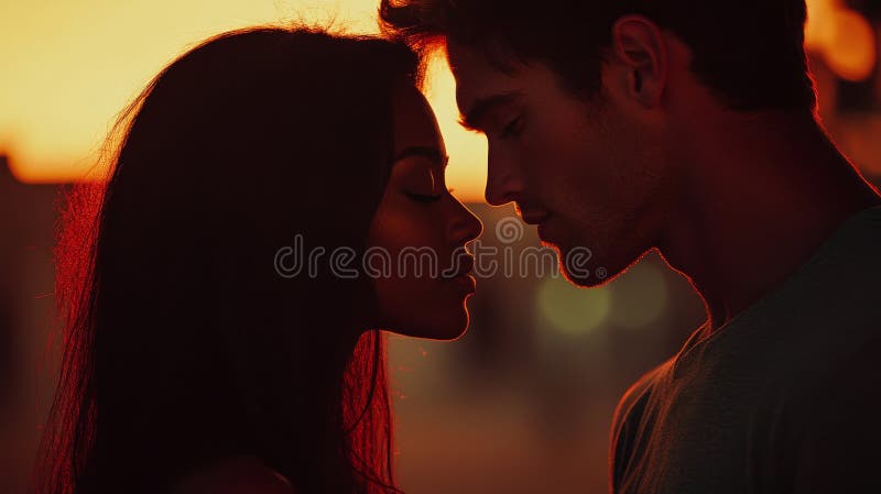 Two Individuals in a Close-up, Their Eyes Locked and Illuminated by ...