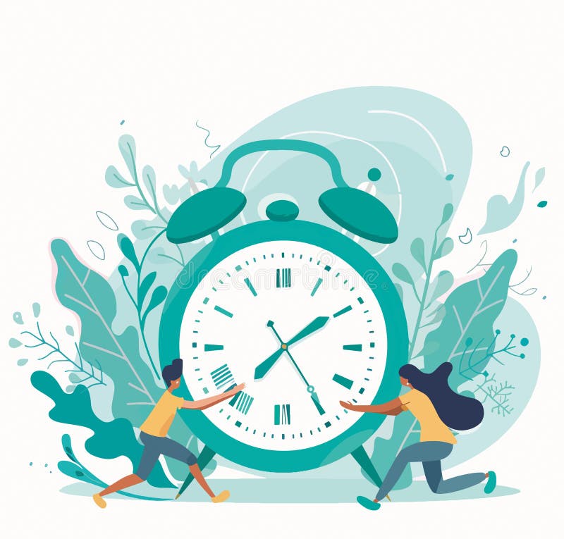 Two Individuals Collaboratively Manipulate a Giant Clock, Symbolizing ...