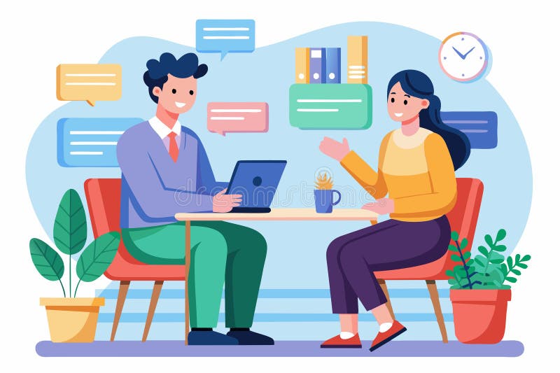 Two Individuals Engage in a Friendly Discussion at a Table, Surrounded ...