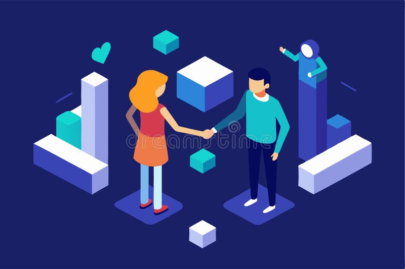 Two Individuals Engage in a Handshake Surrounded by Geometric Shapes in ...