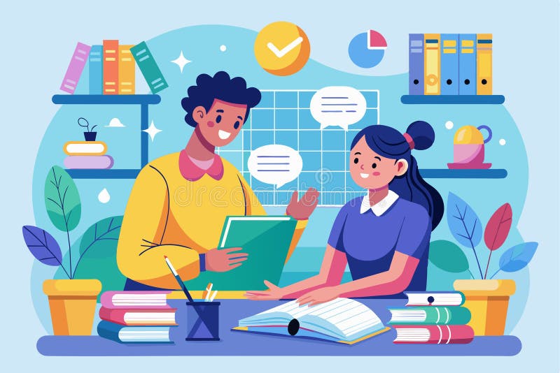 Two Individuals Engage in Productive Group Work, Sharing Ideas and ...