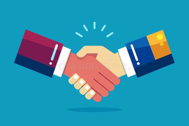 Two Individuals Engage in a Professional Handshake Over a Solid Blue ...