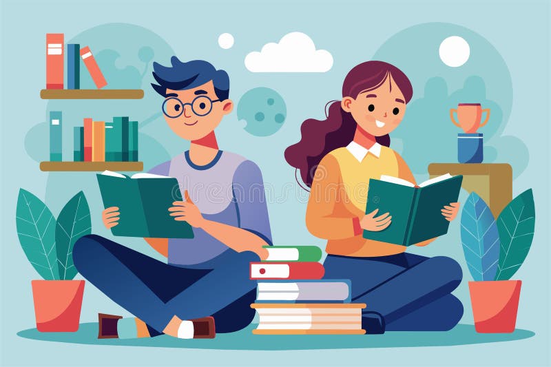 Two Individuals are Engaged in Reading and Working on Laptops in a ...