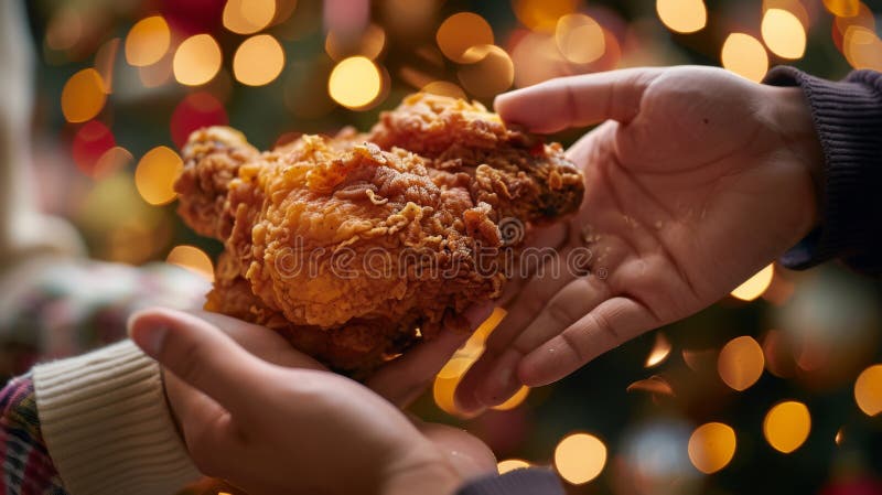 Hands Sharing a Fried Chicken. AI Generated Stock Image - Image of ...
