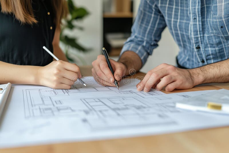 Collaborative Design Session in an Office with Two Individuals Drafting ...