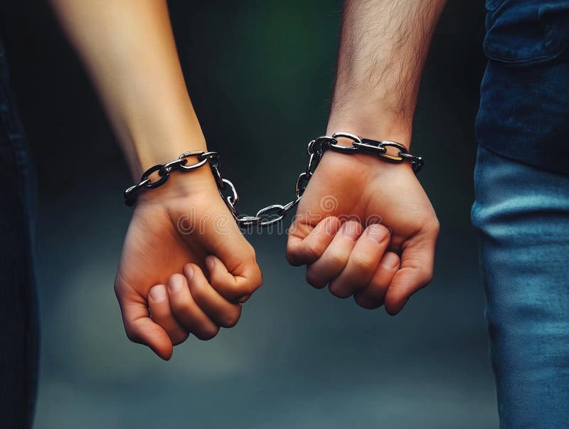 Hands Connected by Chain, Symbolizing Codependency Stock Illustration ...