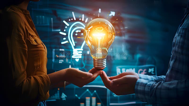Innovation and Collaboration Concept with Glowing Light Bulb ...