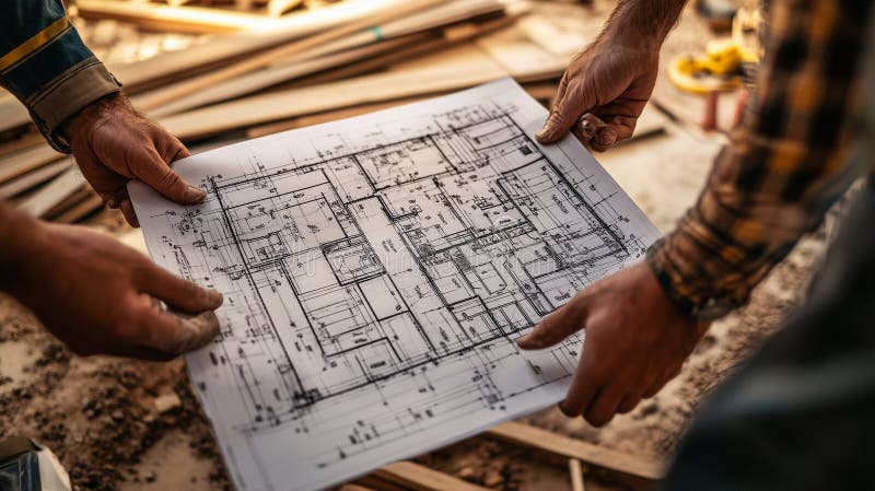 Two Individuals, Likely Construction Workers, are Examining an ...