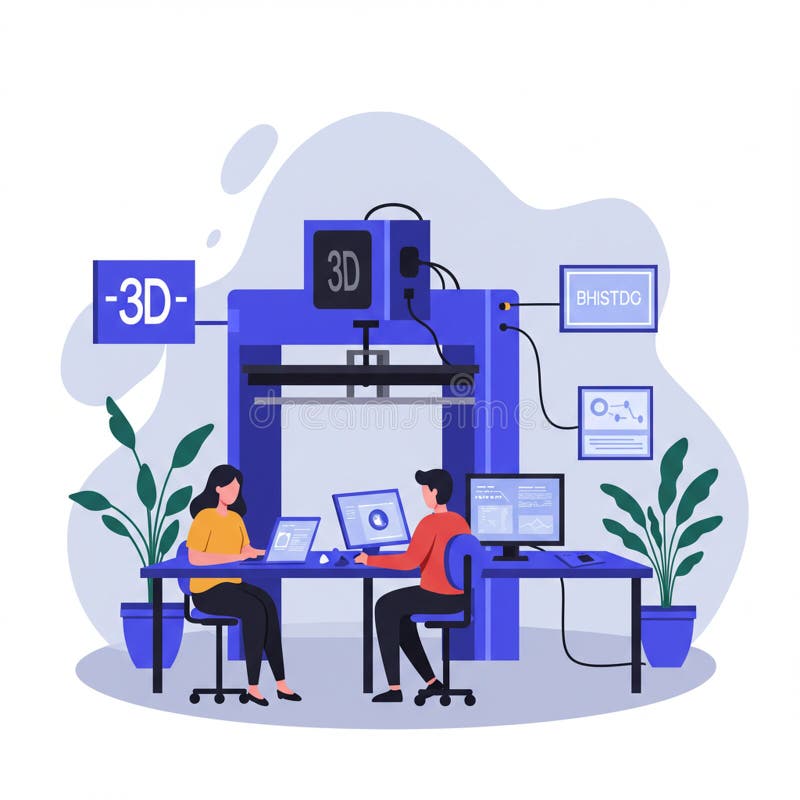 Two Individuals in a Modern Workspace are Engaged in Computer Tasks ...