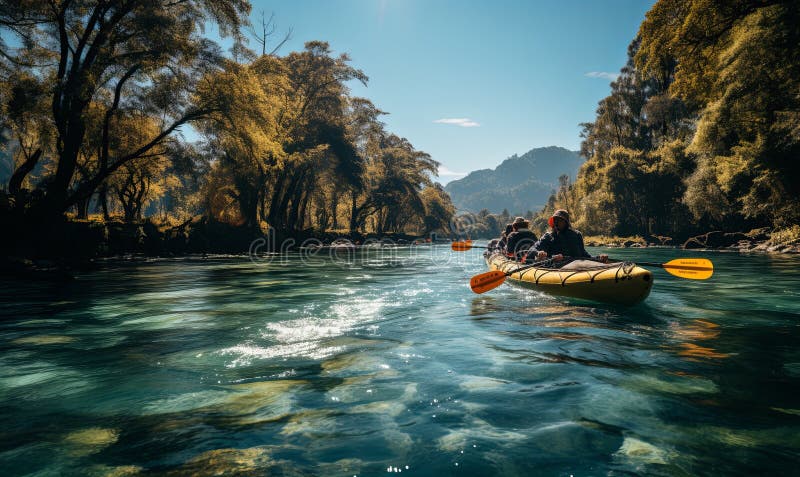 Two People Canoeing Down River Stock Photo - Image of navigating ...