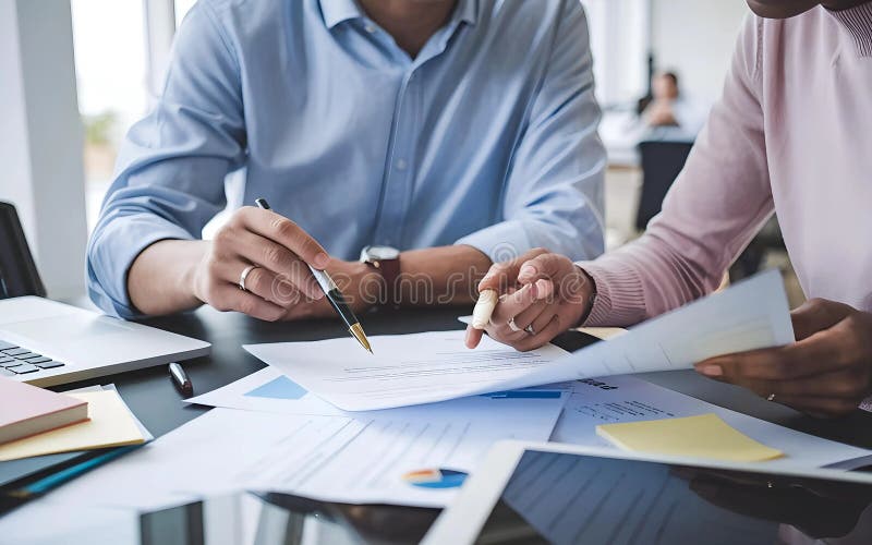 Two Individuals in a Professional Setting Review Documents and Discuss ...