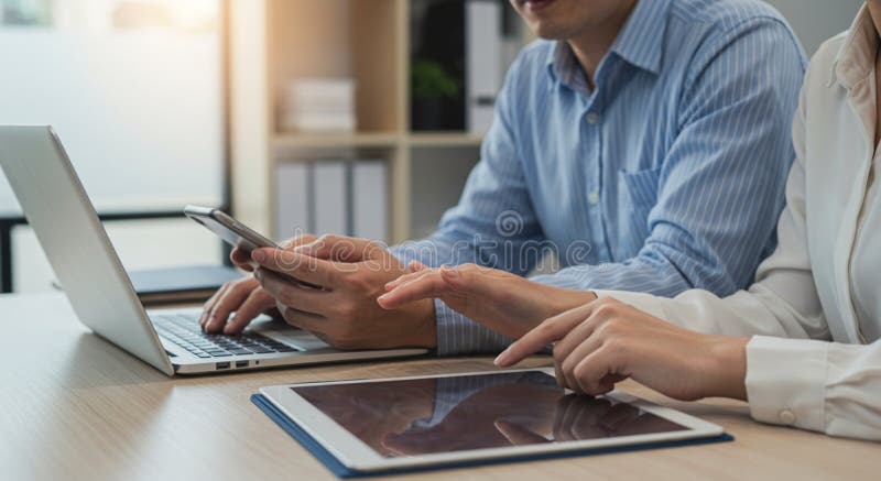 Two Individuals are Seated at a Table in a Modern Office Setting. One ...