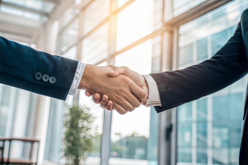 Two Individuals Shaking Hands in a Modern Office Setting Stock Image ...