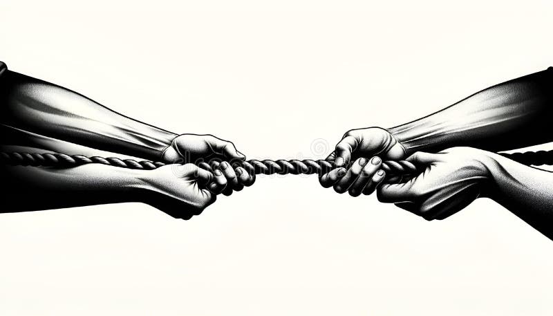 Two Individuals Standing Together and Pulling a Rope in Opposite ...