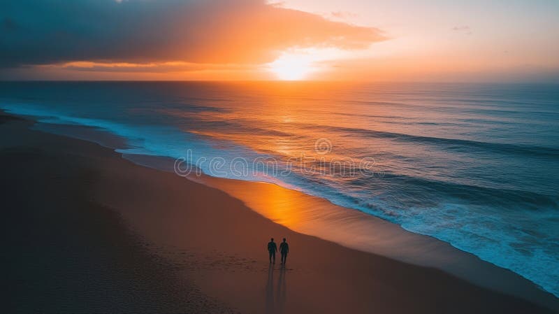 Two Individuals Stroll Along Beach Beautiful Sunset Stock Photos - Free ...