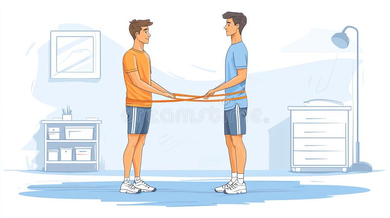 Two Men Exercising with Resistance Bands in a Modern Therapy Setting ...